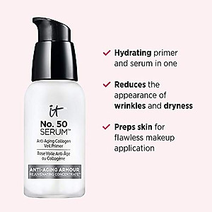 IT Cosmetics No. 50 Serum Anti-Aging Collagen Veil Primer - Hydrating Primer & Serum - Preps Skin for Makeup, Diffuses the Look of Pores - With Essential Oils, Vitamins, Hyaluronic Acid, Niacin & Silk