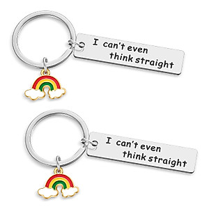 Sasylvia 2 Pcs Gay Pride Gifts Funny Gay Keychain LGBTQ Accessories Rainbow Keychain LGBT Jewelry I Can't Even Think Straight Keychain with Rainbow Charm for Lesbian Gay Christmas Birthday Stuff