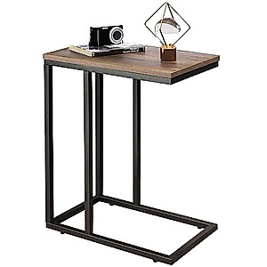 WLIVE Side Table, C Shaped End Table for Couch, Sofa and Bed, Large Desktop C Table for Living Room, Bedroom, Brown