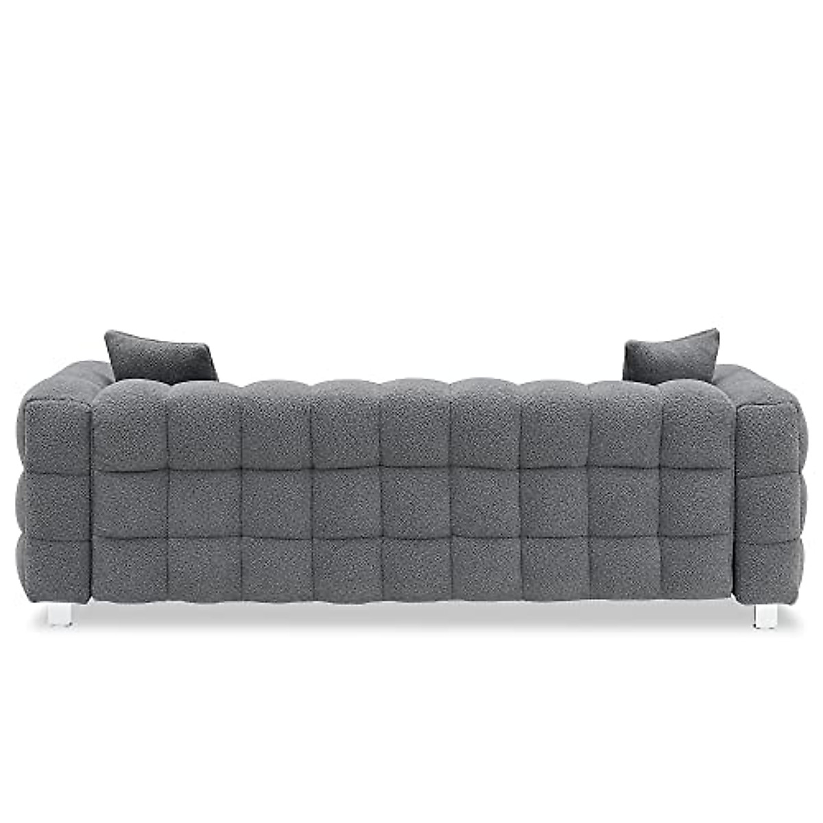 Dolonm Modern Sofa Couch with Metal Legs Upholstered Tufted 3 Seater Couch with 2 Pillows Decor Furniture for Living Room, Bedroom, Office, 80 Inch Wide (Grey-Teddy)