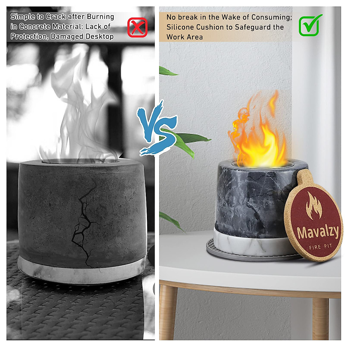 Outdoor Decor, Mavalzy Tabletop Fire Pit Real Marble Table Top Fire Pit Bowl Smokeless Mini Fire Pit Personal Portable Tabletop Fireplace for Patio Decor