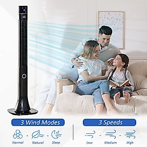 HOMCOM 47.25" Oscillating Tower Fan Cooling for Bedroom with 3 Speeds, Floor Fan with 12h Timer, LED Display, and Remote Control, Black