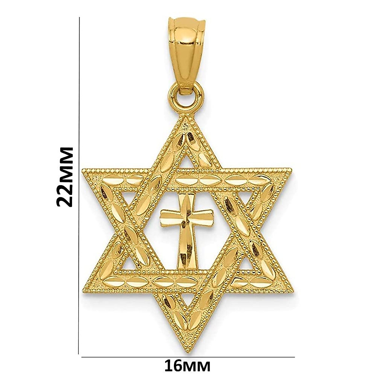 JewelryWeb 14k Yellow Gold Messianic Textured Religious Judaica Star of David With Cross Pendant - 16mm x 22mm - Star of David with Cross Necklace - Interfaith Gift for her