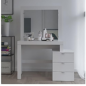 RINDOW Modern White Painted Vanity Desk, USB Port, for Bedroom Makeup Table Vanity Desk Vanity Desk with Mirror Vanity Desk Chair White Vanity Desk Makeup Vanity Desk Vanity Desk with Drawers