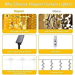 Solar String Lights Twinkle 300 LED Window Curtain String Light Solar Powered 8 Modes Fairy Lights for Wedding Party Home Garden Bedroom Outdoor Indoor Wall Decorations, Warm White