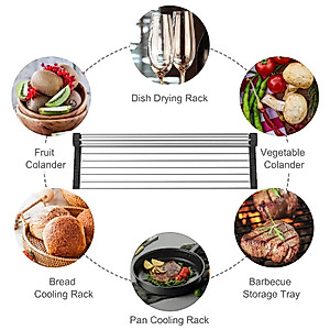 EMBATHER Roll Up Dish Drying Rack Over The Sink, 20.8'' x 18.1'' Dish Drying Rack for Kitchen Counter, Multipurpose Silicone Wrapped Foldable Kitchen Drainer Rack, Anti-Slip, Black