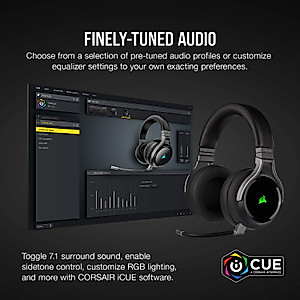 Corsair Virtuoso RGB Wireless Gaming Headset with 7.1 Surround Sound, Broadcast Microphone, Memory Foam Earcups, 20hr Battery - For PC, PS4