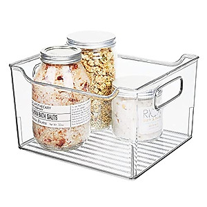 mDesign Large Deep Plastic Storage Bin with Handle for Bathroom/Vanity Organization - Countertop Makeup Organizer - Organization for Shelf, Cabinet, and Closet Decor - Ligne Collection, 4 Pack, Clear
