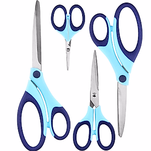 Craft Scissors Set of 4 Pack , All Purpose Sharp Blade Shears Rubber Soft Grip Handle, Multipurpose Fabric Scissors Tool Great for Adults, Office, Sewing, School and Home Supplies, Blue