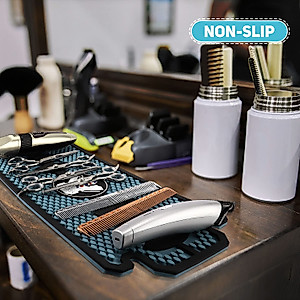 Noverlife Rubber Barber Station Mat, Heat Resistant Anti Slip Hair Salon Service Mat, Double Edge Countertop Protector Pad for Hair Styling Tools, Professional Flexible Mat for Clippers Salon Tools
