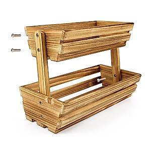 CALM COZY 2-Tier Wooden Fruit Basket, Farmhouse Fruit Basket Counter Top Organizing for Kitchen, Vegetable Stand Bread Racks Produce Basket, Classic Wood Color