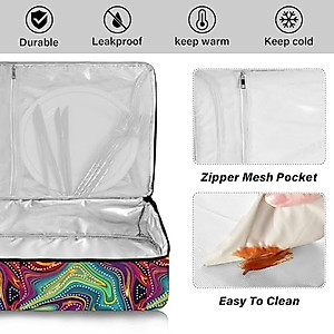 Kcldeci Insulated Thermal Food Carrier Insulated Casserole Carrier for Hot or Cold Food,Rainbow Marble Insulated Tote Bag for Potluck Cookouts Parties Picnic,Lasagna Lugger