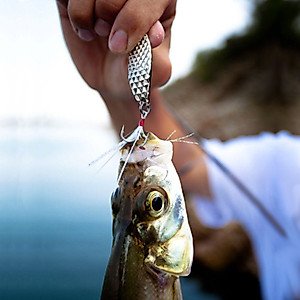 Sougayilang Spoons Hard Fishing Lures Treble Hooks Salmon Bass Metal Fishing Lure BaitsSILVER 5pcs