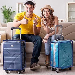 3 Pcs PVC Luggage Cover Waterproof Transparent Suitcase Cover Thicken Luggage Protector for Travel, Fits 20" 24'' 28" Luggage (Navy Blue)