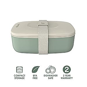 Bentgo Classic - All-in-One Stackable Bento Lunch Box Container - Modern Bento-Style Design Includes 2 Stackable Containers, Built-in Plastic Utensil Set, and Nylon Sealing Strap (Khaki Green)