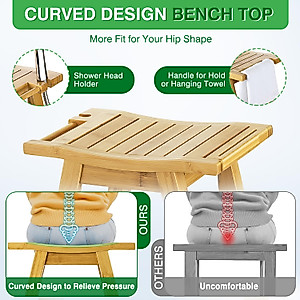 ETECHMART Bamboo Shower Bench Seat, A-Shaped Bath Spa Stool with Storage Shelf for Legs Shaving Inside Shower or Bathroom, Waterproof Wooden Shower Chair for Seniors Adults Disabled Elderly, Bamboo