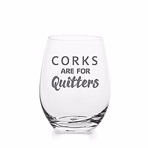 Lushy Wino - Corks Are For Quitters | 18oz. Etched Stemless Wine Glass: Dishwasher Safe Funny Wine Glasses For Women in Gift-Ready Box