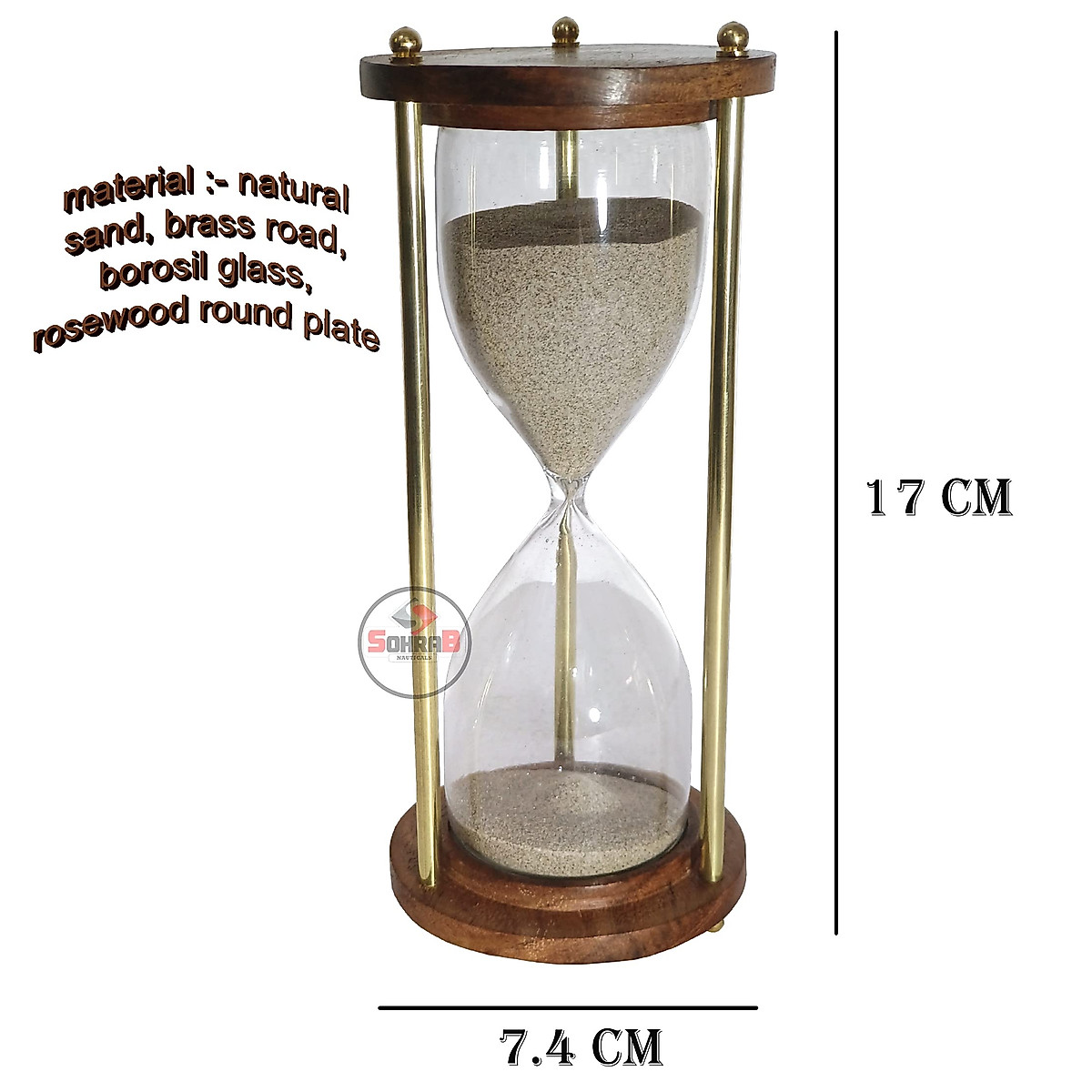 Rosewood Brass Hourglass with Qoute 7 inches 30 Minute Sand Timer | Sand Clock | Timer with Sparkling Natural Sand for Home & Kitchen Office Table Desk