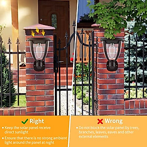 TYCOLIT 2 in 1 Solar Post Light Photocell Sensor Wall Lights Outdoor, IP65 Waterproof Warm White 2800K, 2 Lighting Modes Solar Post Lamp Wall Sconce Outdoor for Fence Patio Garden Yard, 2 Packs