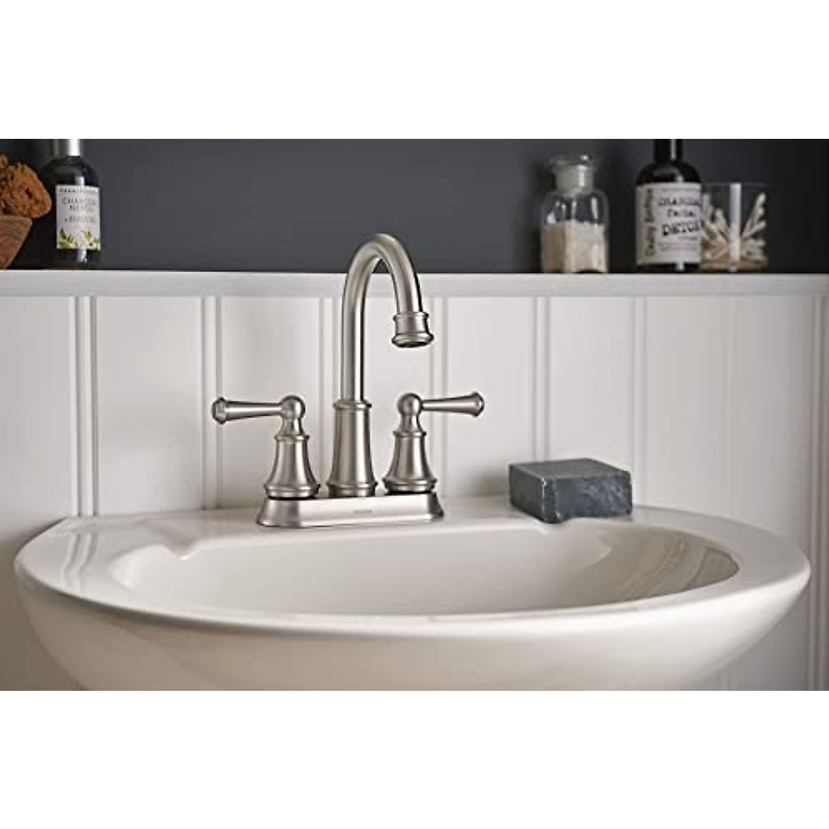 Moen Brecklyn Spot Resist Brushed Nickel Two Handle Centerset Lavatory Faucet, 3-Hole Bathroom Sink Faucet, 84162SRN