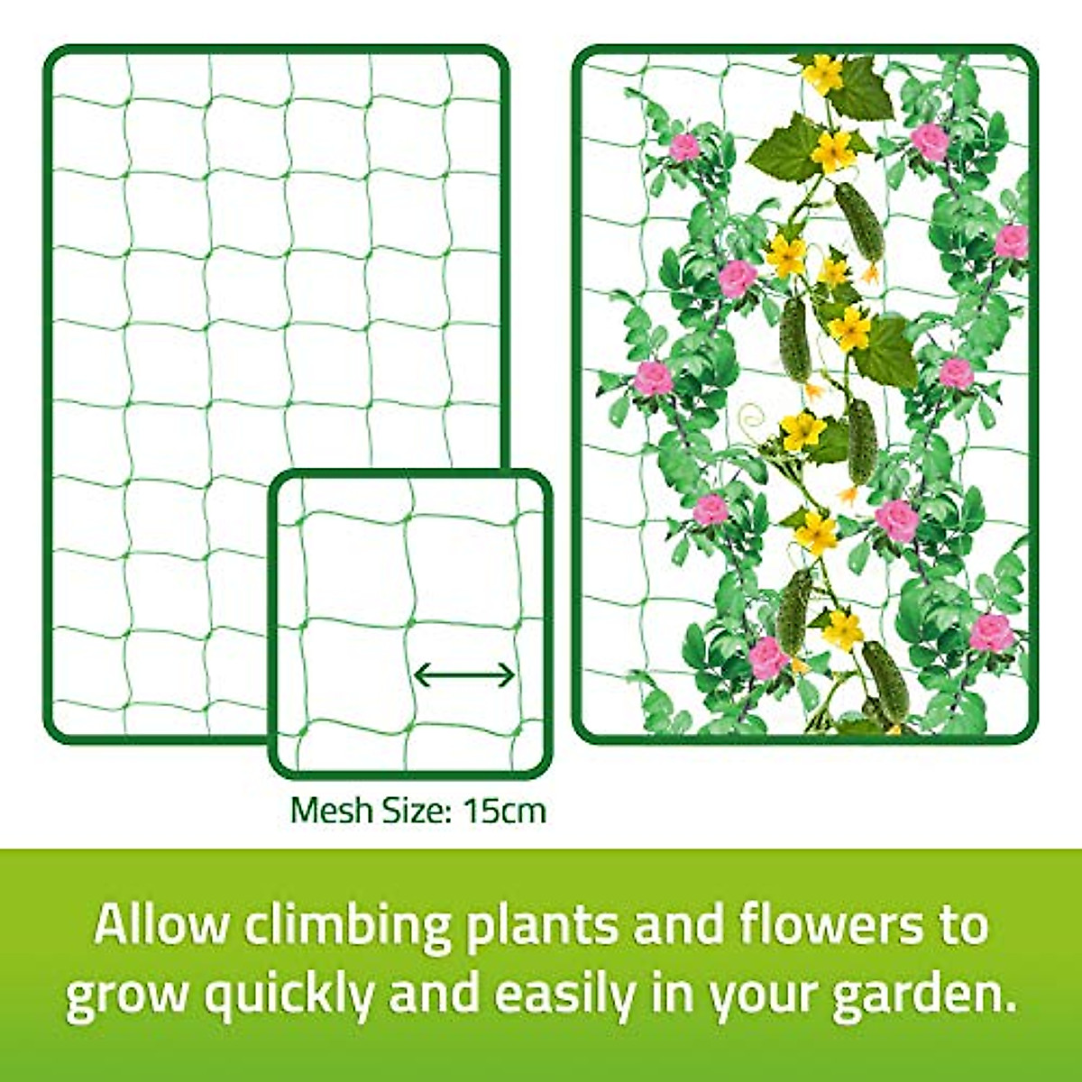 De-Bird: Trellis Netting for Climbing Garden Plants, Grow Garden Flowers, Green Pea and Vine Plants