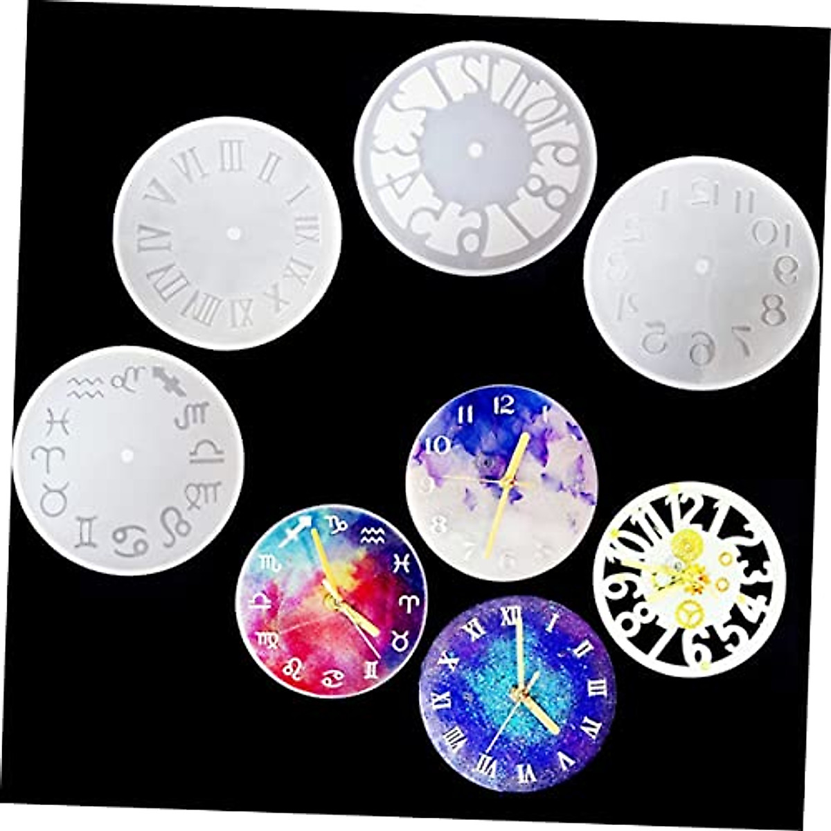 4pcs Clock Dial Mold Round Silicone Molds Silicone Molds for Resin Tray Molds for Epoxy Resin Numerals Silicone Clock Molds Resin Silicone Tray Molds Resin Casting Mould DIY Mold