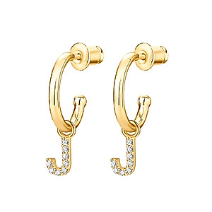 PAVOI 14K Yellow Gold Plated 925 Sterling Silver Post Huggie Earring With Initial Dangle |CZ Initial Huggie Hoop Earrings | Womens Cubic Zirconia "J" Initial Huggies
