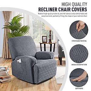 KinCam Recliner Covers, Stretch Reclining Chair Covers, Recliner Sofa Slipcovers Stripe Jacquard Recliner Couch Covers Furniture Protector Covers for Pet Kid (1 Seater, Dark Gray)