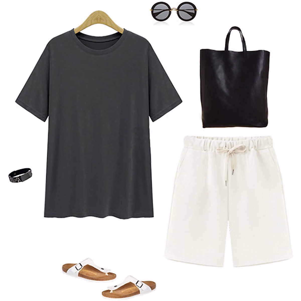 HOW'ON Women's Soft Knit Elastic Waist Jersey Casual Bermuda Shorts with Drawstring Grey XL