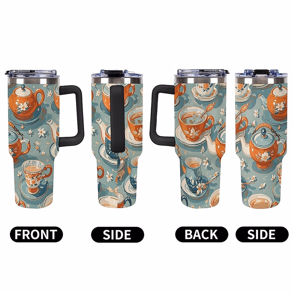 FZQVSGW Teapot And Mug 40 Oz Tumbler with Handle And Straw Stainless Steel Vacuum Insulated Tumblers Reusable Keep Drinks Cold Coffee Cup Holder Friendly Gifts for Women Men Car Gym Travel