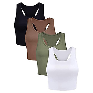 Aniywn Crop Tank Top for Women, 4 Pcs Women Basic Sleeveless Racerback Crop Tanks Summer Sports Yoga Fitness Running Shirt Multicolor