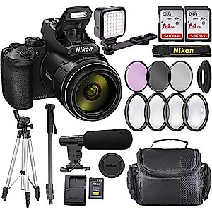 Nikon Intl. Nikon COOLPIX P950 Camera with Advanced Bundle, 26532 (Microphone, LED Light, Tripod, Monopod, 2x64Gb and More), Black (Renewed)