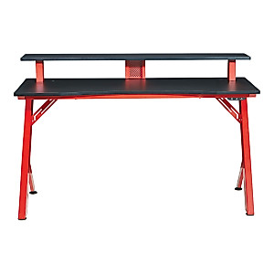 OSP Home Furnishings Area51 Battlestation Gaming Desk with Bluetooth RGB LED Lights, Red