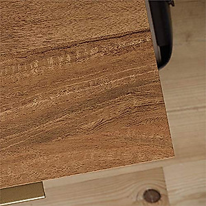 Sauder International Lux Engineered Wood L-Shaped Desk in Sindoori Mango