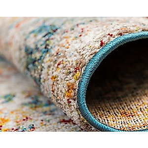 Unique Loom Rosso Collection Vintage, Traditional, Bohemian, Border, Distressed, Southwestern Area Rug, 5' 0" x 8' 0", Blue/Ivory