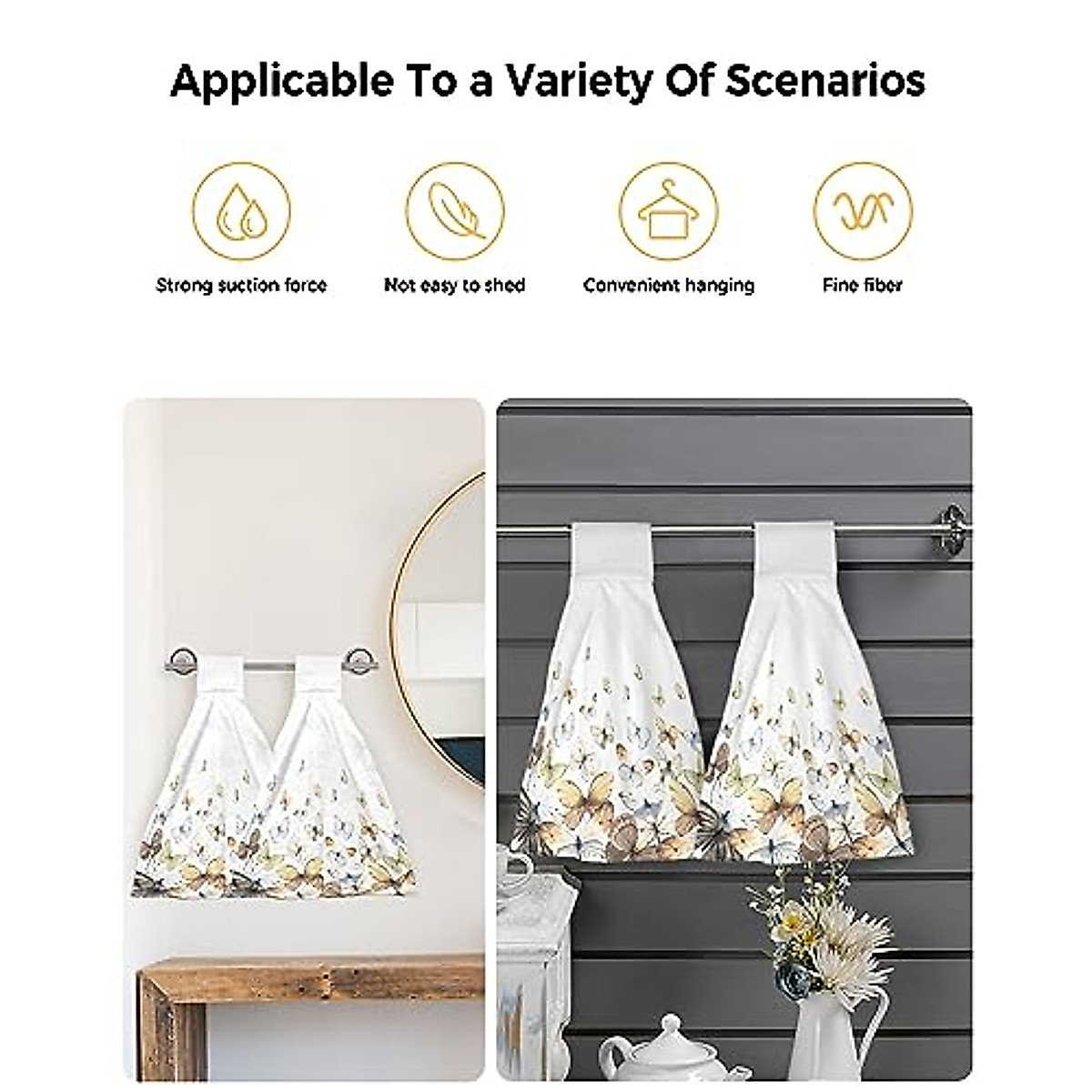 Big buy store Hanging Kitchen Towels Butterfly Floral Bathroom Hand Towels with Hanging Loop Country Style Ombre Butterfly Soft Absorbent Drying Dish Tie Towels for Kitchen Toilet Tabletop Home Decor