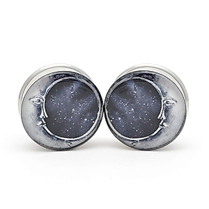 Mystic Metals Body Jewelry Large Gauge Moon Style 2 Picture Plugs - Sold As a Pair (1-3/8" (35mm))