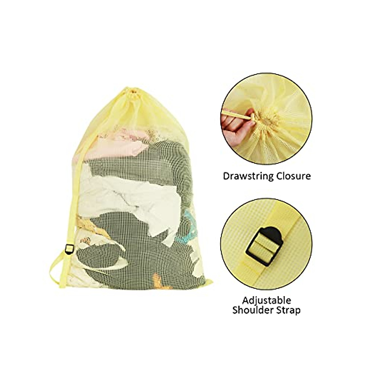 Daly Kate 3 Pack Mesh Laundry Bags with Adjustable Single Shoulder Straps 24" x 36" Sturdy Nylon Material Laundry Liners with Drawstring Closure for College, Dorm and Apartment