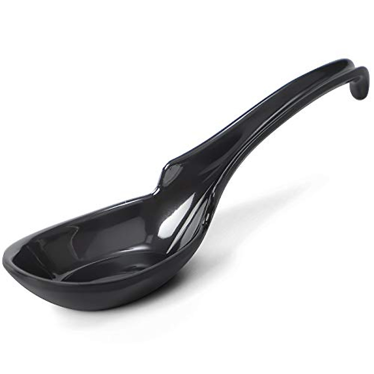 Hiware 12-piece Asian Soup Spoons, Rice Spoons, Chinese Won Ton Soup Spoon - Notch and Hook Style, Black