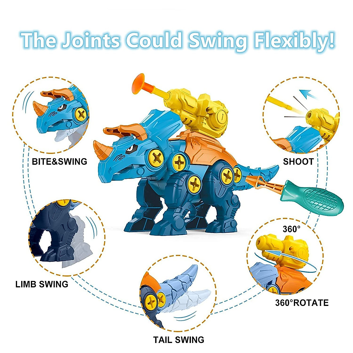 Defrko 3 Pack Take Apart Dinosaur Toys for Kids with Missile Fire, Shooting Dinos Toddler DIY Building Dinosaur Figures, Educational STEM Toys with Screwdrivers for Boys and Girls