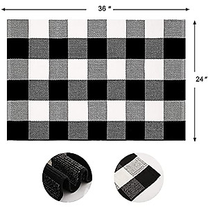 Buffalo Plaid Rug 24 x 36 Inch for Layered Hello Door Mats Washable Black and White Checked Indoor or Outdoor Rugs Carpet for Front Door Entryway