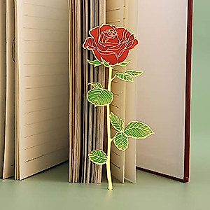Metal Red Rose Bookmarks Valentines Day Teacher Gifts for Women Girlfriend Graduation Mothers Day Rose Gifts Cute Bookmark Teacher Appreciation Birthday Gifts Book Marker for Book Lovers