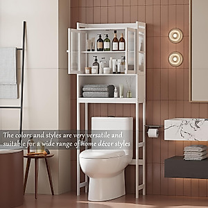 Kitsanery Over The Toilet Storage Cabinet,3-Tier Freestanding Bamboo Bathroom Organizer with Shelves and Acrylic Door, Space-Saving,White