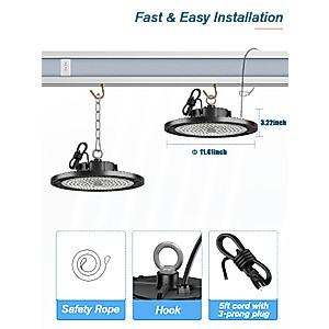 ELEKICO UFO Led High Bay Light 150W 5000K Shop Lights 21000Lm Daylight with Plug, UFO High Bay Lights for Garage Warehouse Workshop Factory Barn Logistics Center 6 Pack
