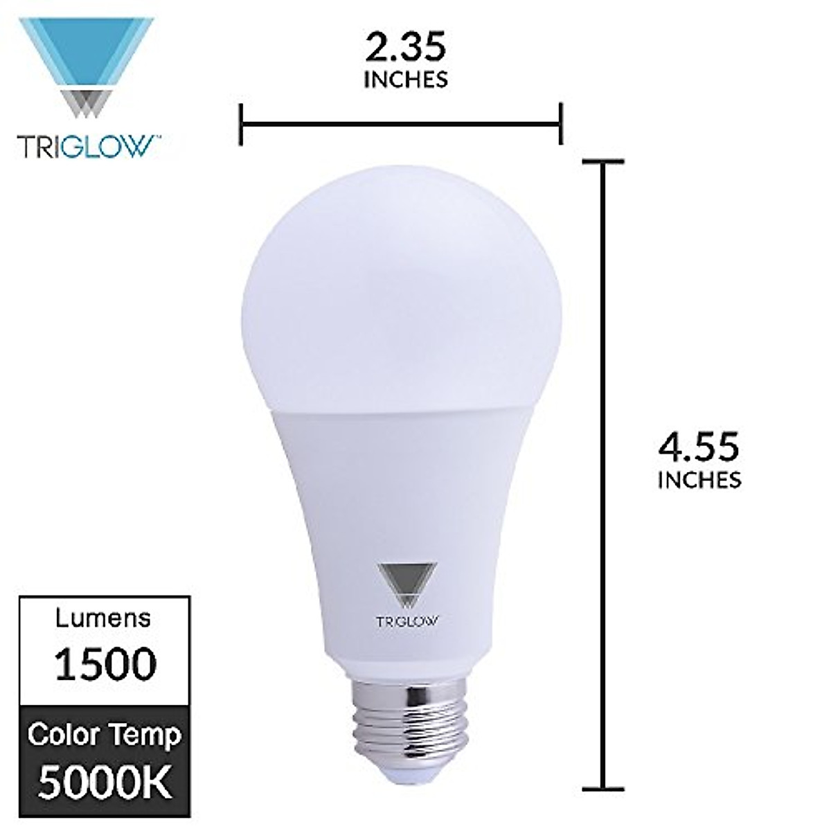 Triglow LED Light Bulbs 100 Watt Equivalent A19 LED Bulbs 5000k (Daylight White) 1500 Lumens , E26 Base UL Listed, Daylight Led Light Bulbs 3-Pack