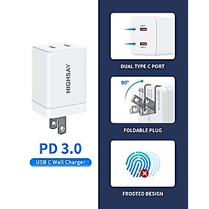 USB C Charger Block PD 3.0 Double C Charger Block 40W Fast Charger Dual USB C Wall Plug w/Foldable Plug, 2-Port (20W+20w) Charger Block USB C for iPhone 14/13 Pro Max, iPad, Galaxy, Pixel etc.