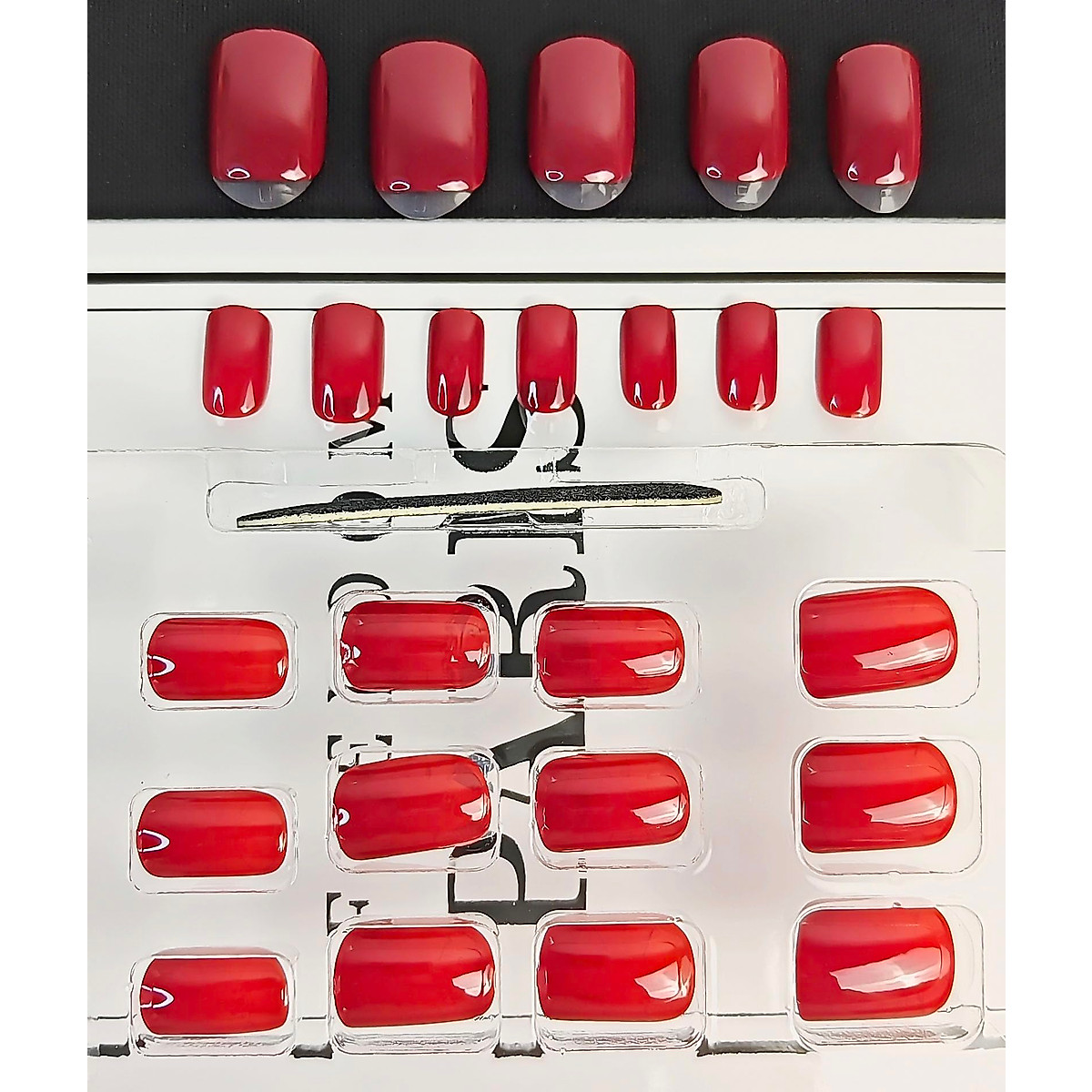 Red Press on Nails Square Fake Nails Short Glossy False Nails Natural Shape Acrylic Nails Pre-glued Full Cover Nails Uñas Postizas for Women and Girls 24PCS
