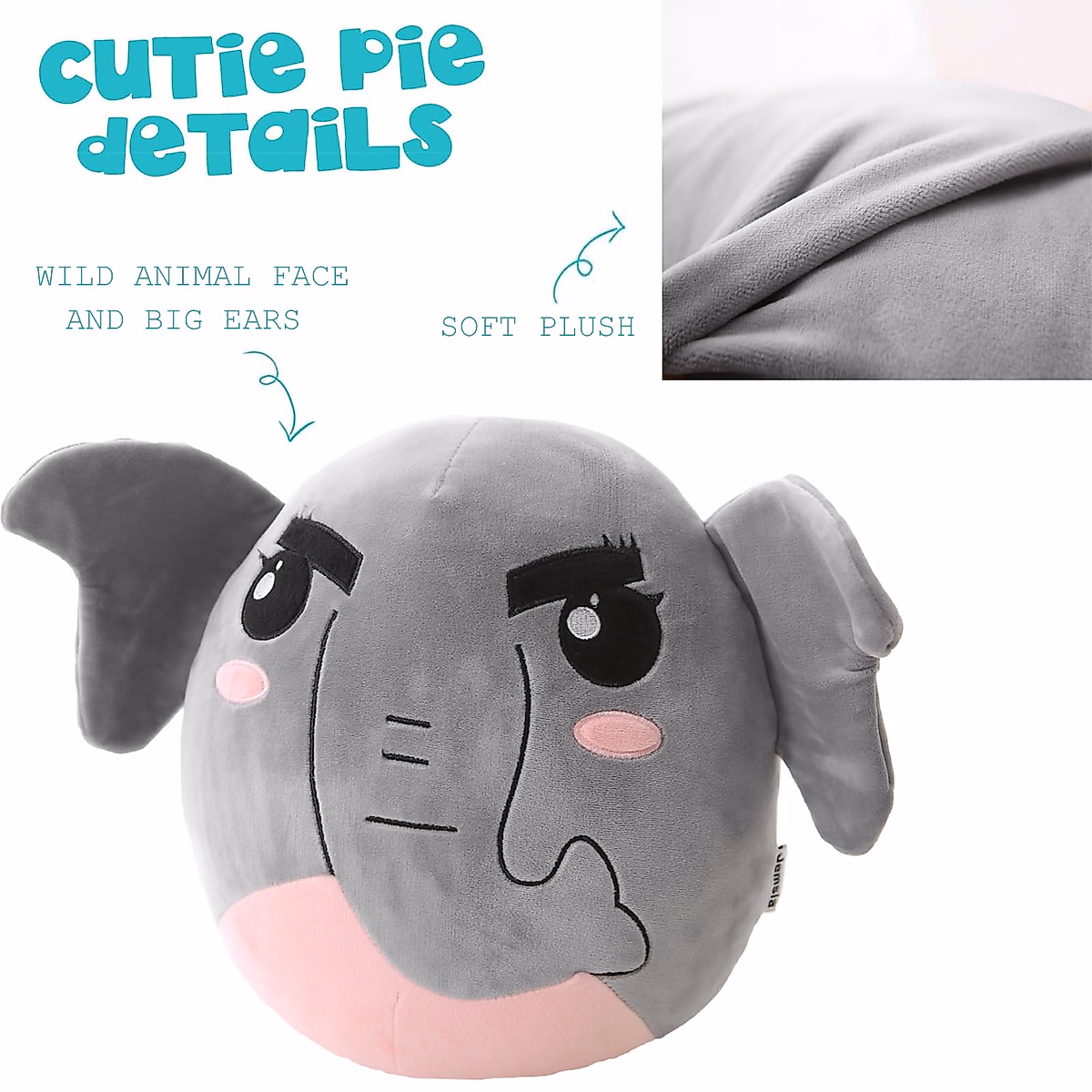 Jemsia Stuffed Elephant Animal Squishy Plush Toy for Kids,Plushie Elephant Animal Shaped Lumbar Back Cushion 12in Boys Girls Gift for Christmas Birthday Valentine's Day