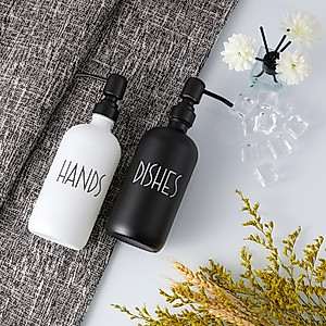 ALELION Glass Dish Soap Dispenser for Kitchen - 16 OZ Hand Soap Dispenser Set with Stainless Steel Pump - Matte Black White Modern Farmhouse Kitchen Bathroom Decor and Accessories