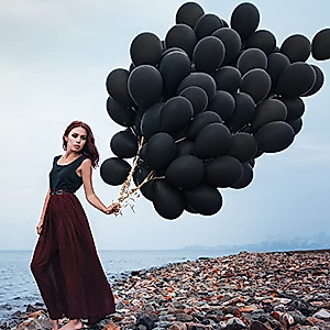 RUBFAC Black Balloons Latex Balloons 100pcs 12 Inch Helium Balloons for Birthday Graduation Baby Shower Wedding Holiday Party Decoration, Black Ribbon